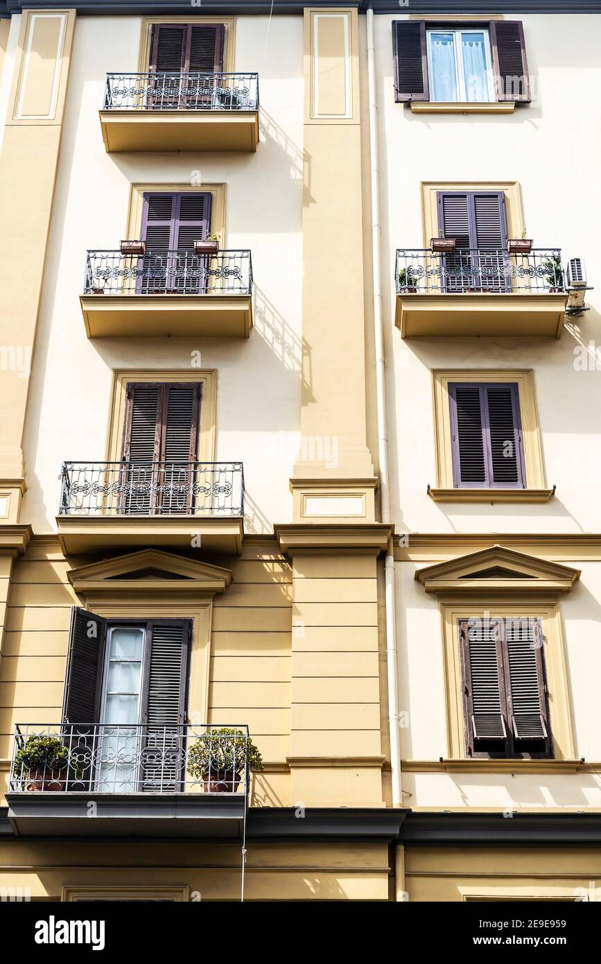 Facade of a classic building in the historical center of Naples, Italy ...
