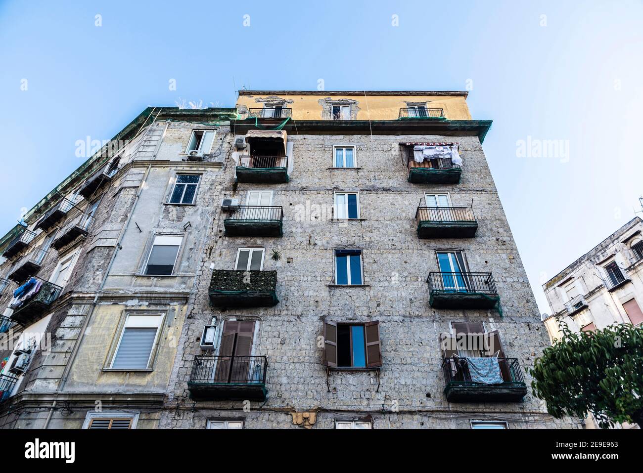 Naples, Italy - September 6, 2019: Facade of classic buildings with ...