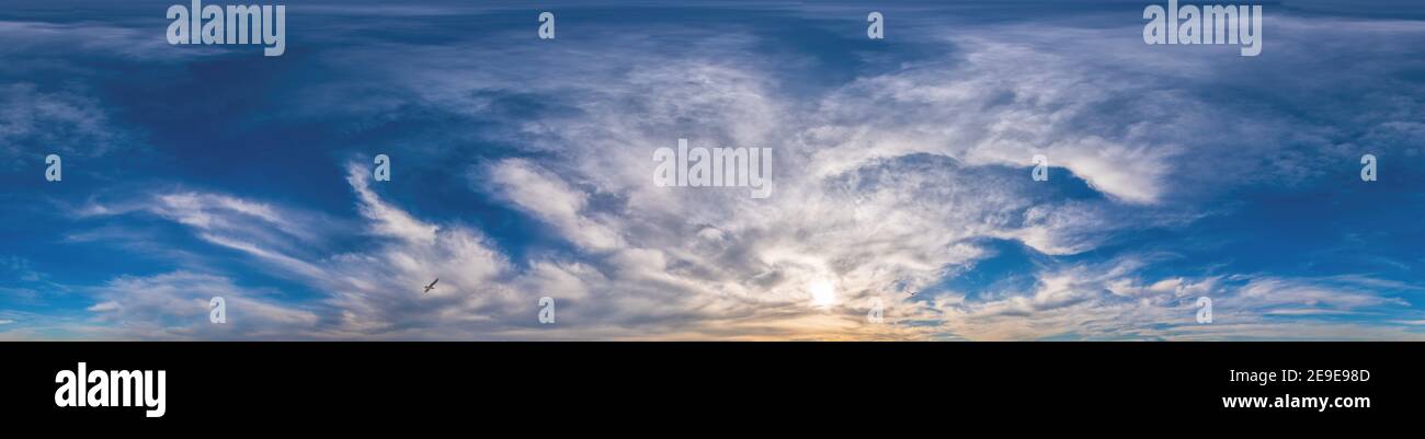 Sunset sky panorama with Cirrus clouds in Seamless spherical ...