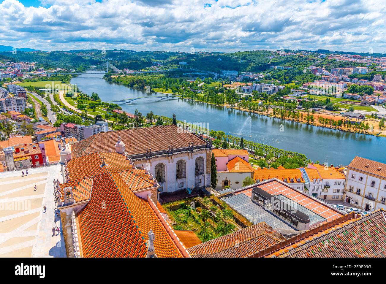 Valley of river Mondego and Ponte Rainha Santa Isabel bridge at Coimbra ...