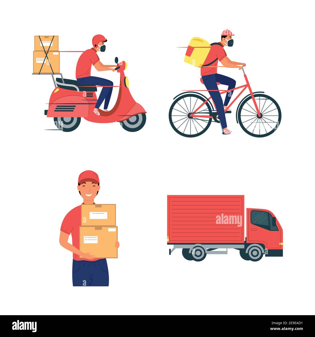 group of four delivery workers team vector illustration design Stock ...