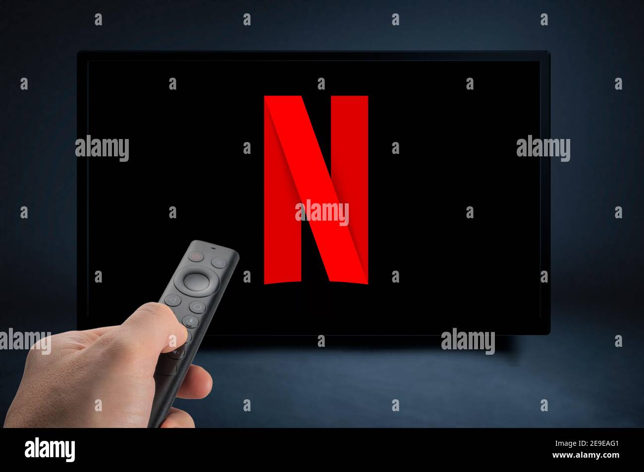 USA, NEW YORK February 2, 2021: Close up of Nvidia Sheild TV Remote in ...