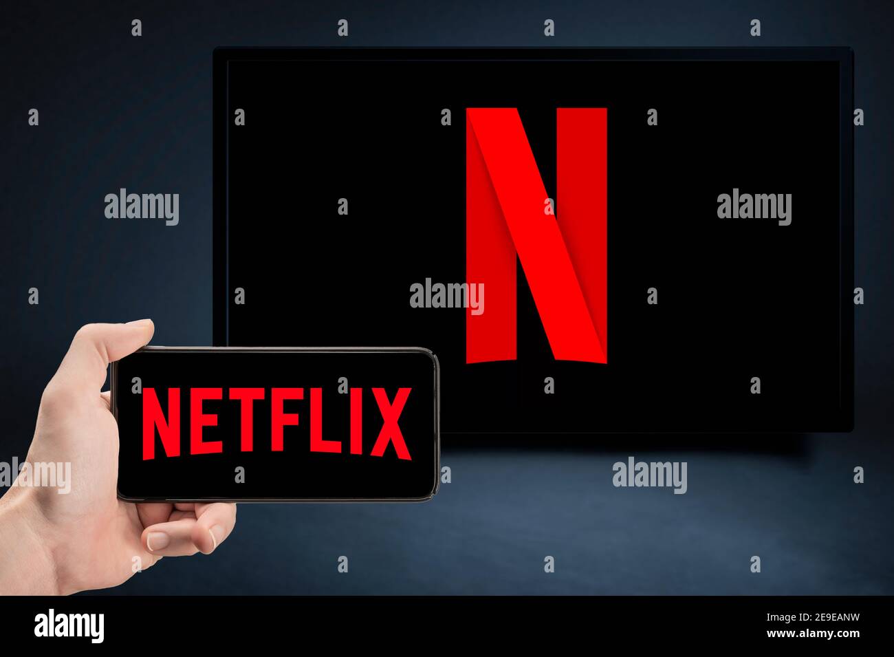 USA, NEW YORK February 2, 2021: NETFLIX video distribution service on ...