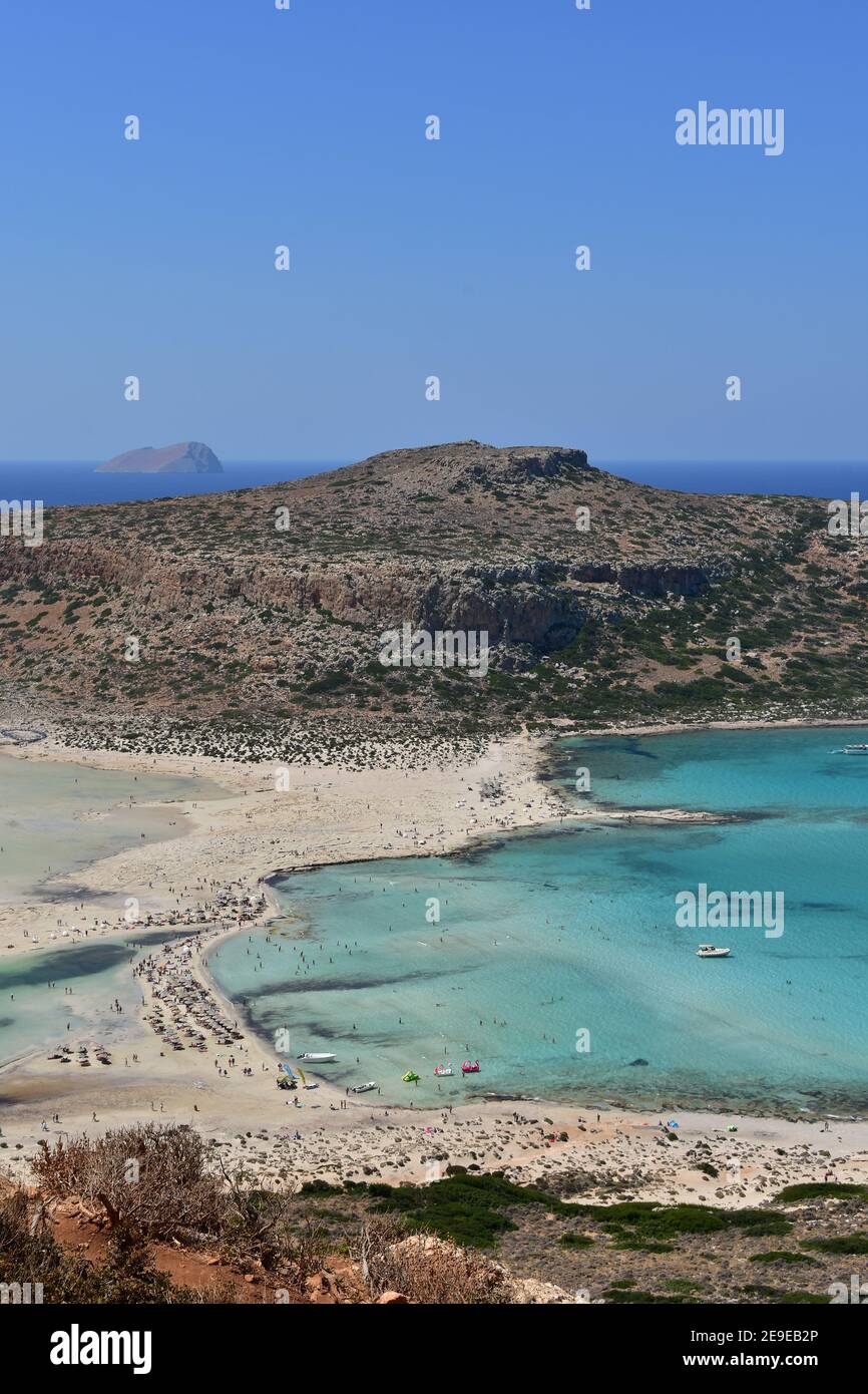 View of the beautiful azure lagoon of Balos on the Greek island of ...