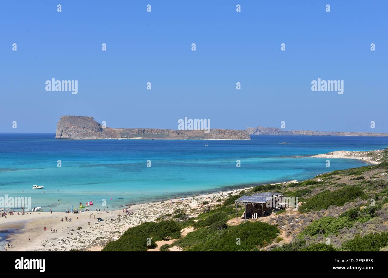 View of the beautiful azure lagoon of Balos on the Greek island of ...