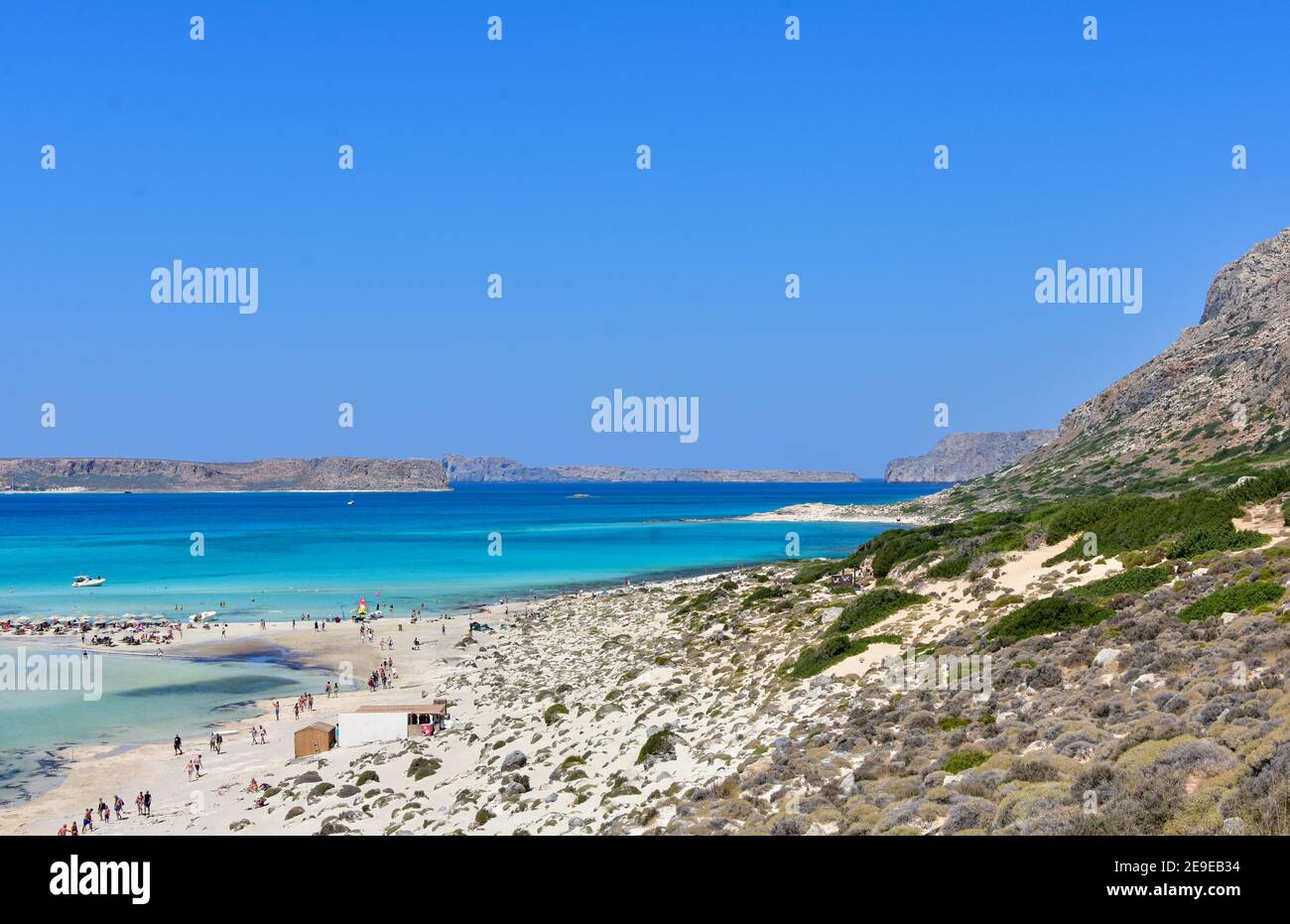 View of the beautiful azure lagoon of Balos on the Greek island of ...