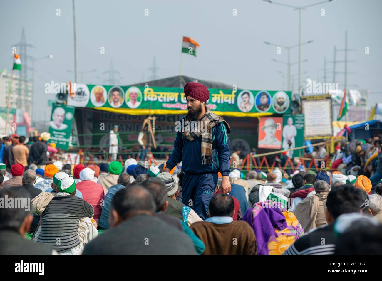 Crowd of protesters listening to speeches during the demonstration ...