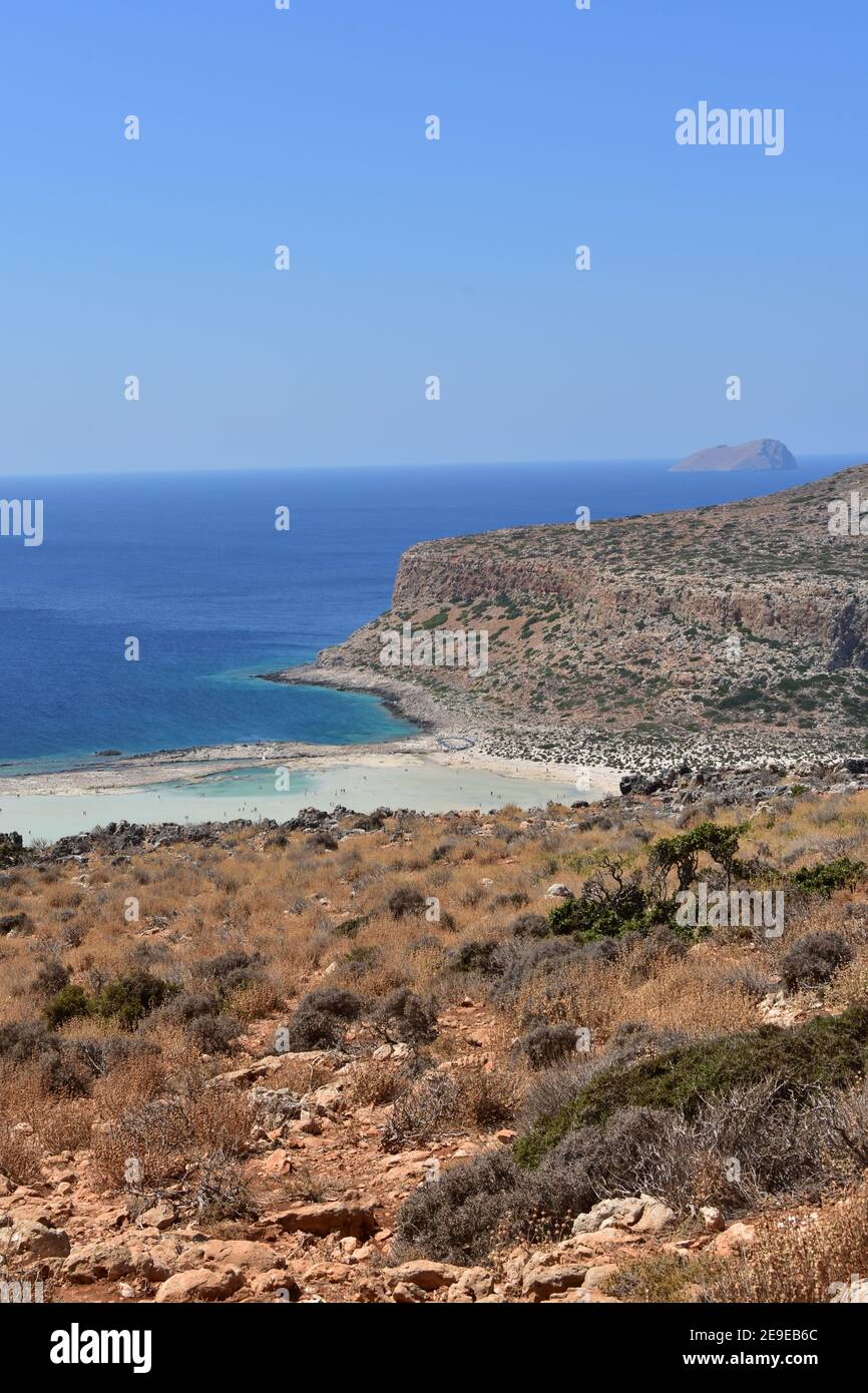View of the beautiful azure lagoon of Balos on the Greek island of ...