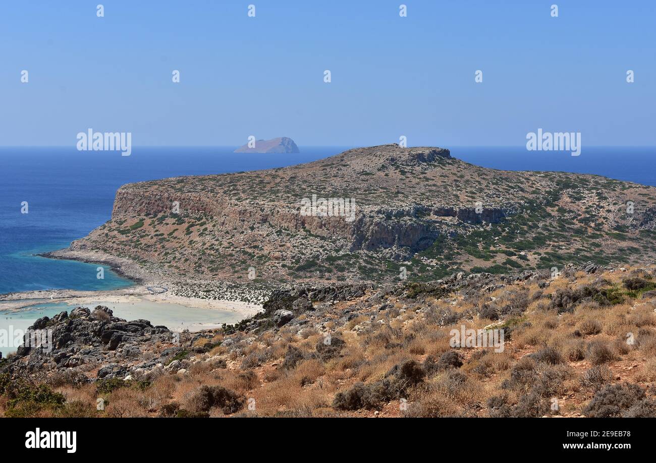 View of the beautiful azure lagoon of Balos on the Greek island of ...