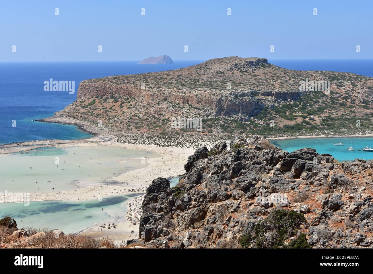 View of the beautiful azure lagoon of Balos on the Greek island of ...