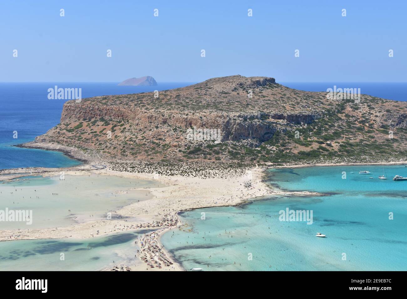 View of the beautiful azure lagoon of Balos on the Greek island of ...