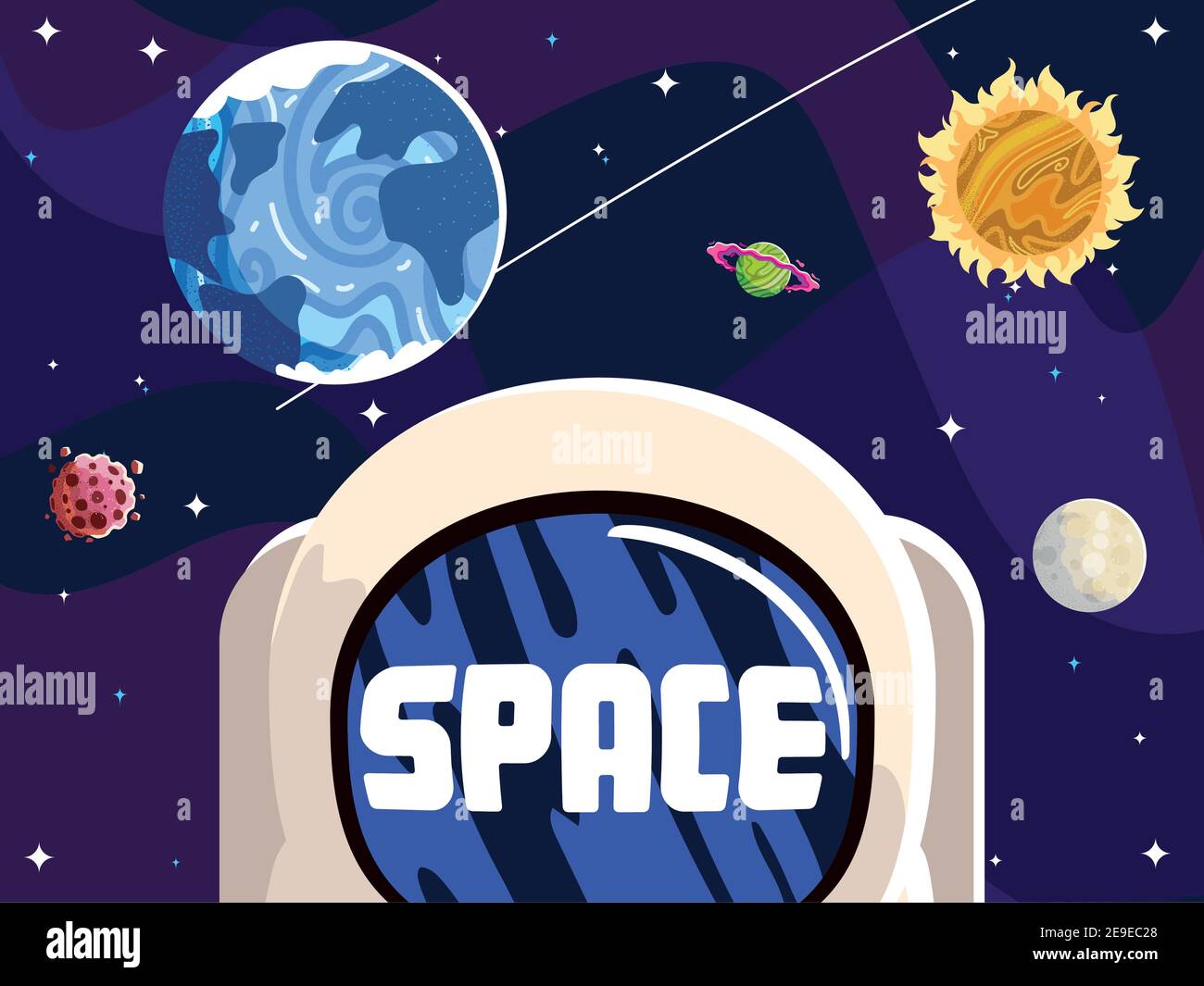 space astronaut helmet planet sun moon asteroid system solar vector ...