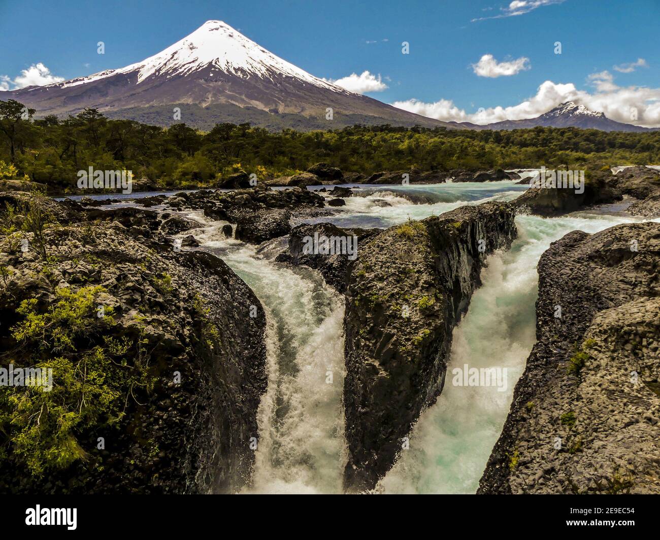 Volcano Osorno and Saltos De Petrohue Falls In Patagonia, Chile Stock ...