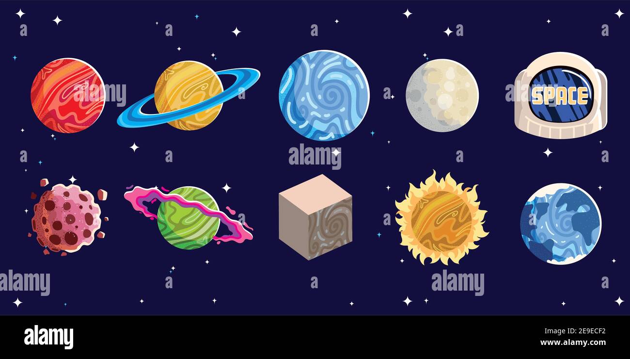 space planets sun moon helmet asteroid astronomy galaxy icons vector ...