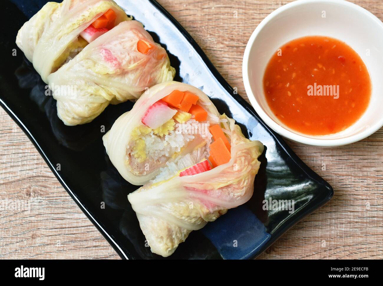 steamed Chinese cabbage stiffed glass noodles and carrot with crab ...