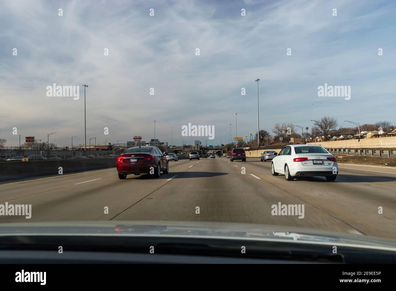 Chicago IL, USA - March 2019: Driving through interstate 90 & 94 Stock ...