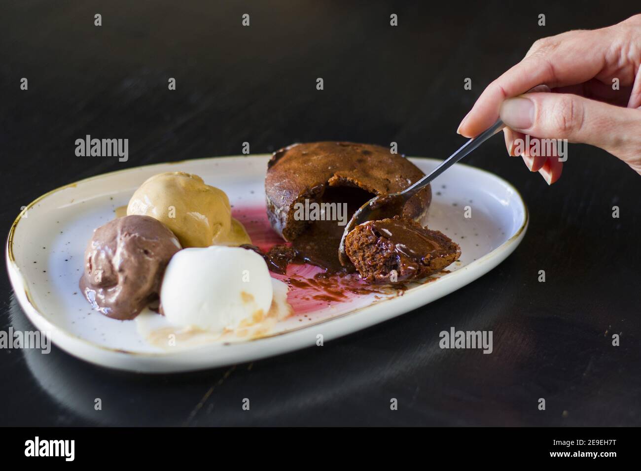 Plate of Volcano dessert with ice cream Stock Photo - Alamy
