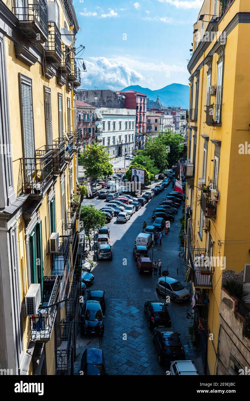 Naples, Italy - September 6, 2019: Overview of a street of classic ...
