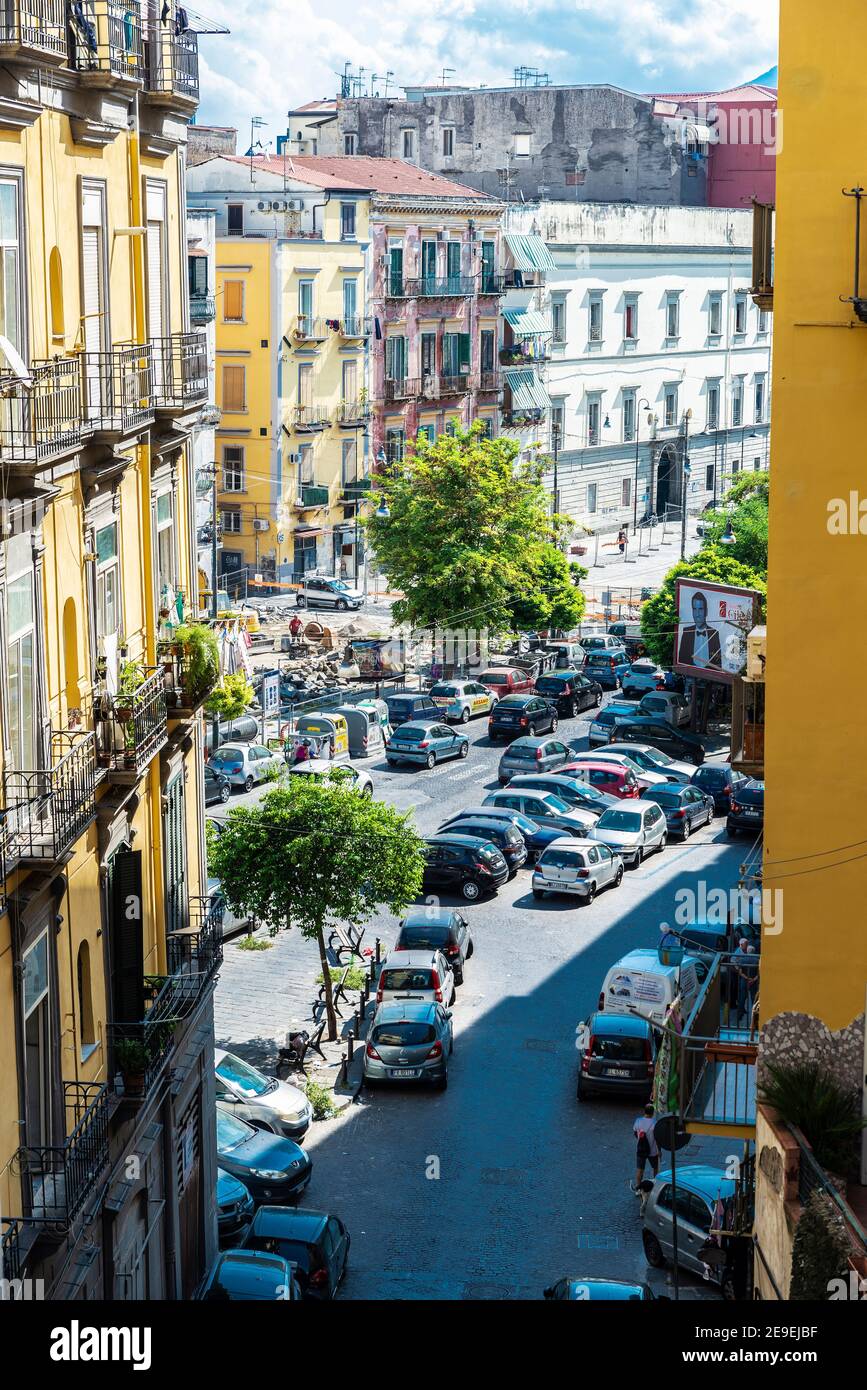 Naples, Italy - September 6, 2019: Overview of a street of classic ...