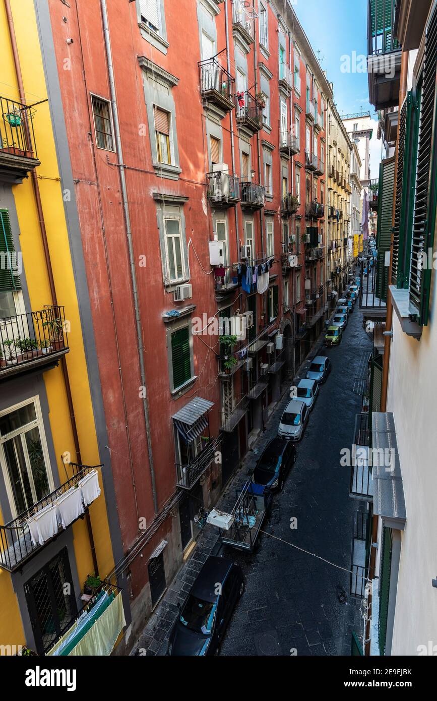 Naples, Italy - September 6, 2019: Overview of a street of classic ...