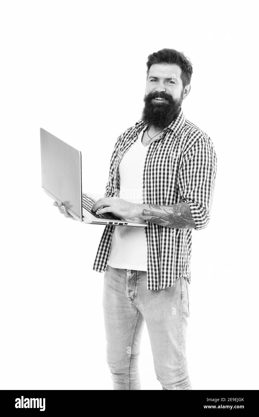 When man and machine become one. Happy computer man. Bearded man ... When man and machine become one. Happy computer man. Bearded man ...