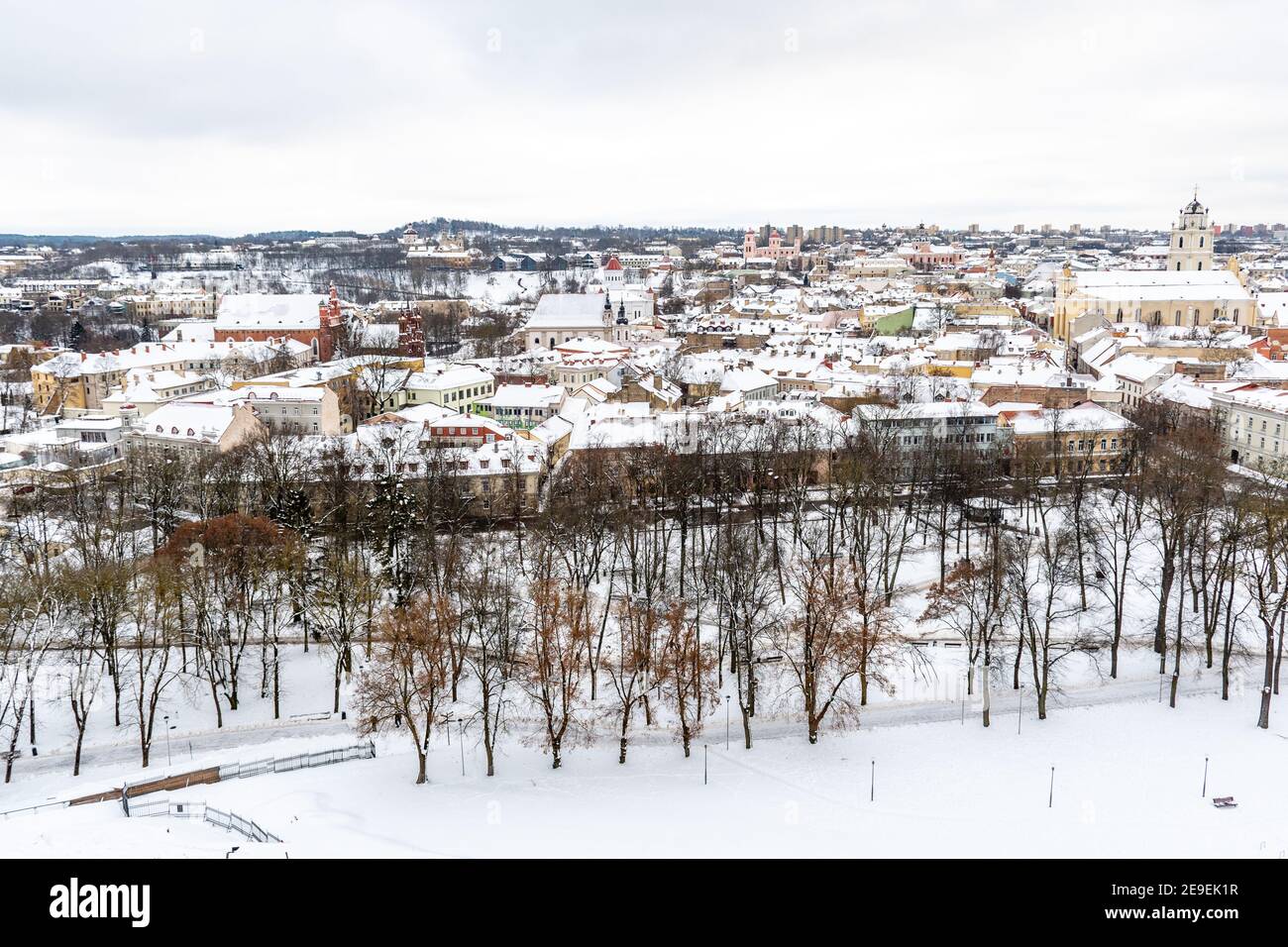Aerial view of Vilnius old town, capital of Lithuania in winter day ...