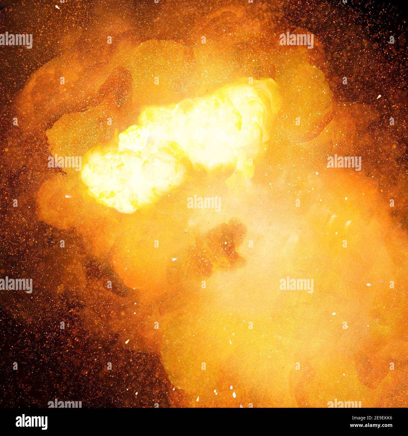 Fiery bomb explosion, orange color with sparks and smoke isolated on ...