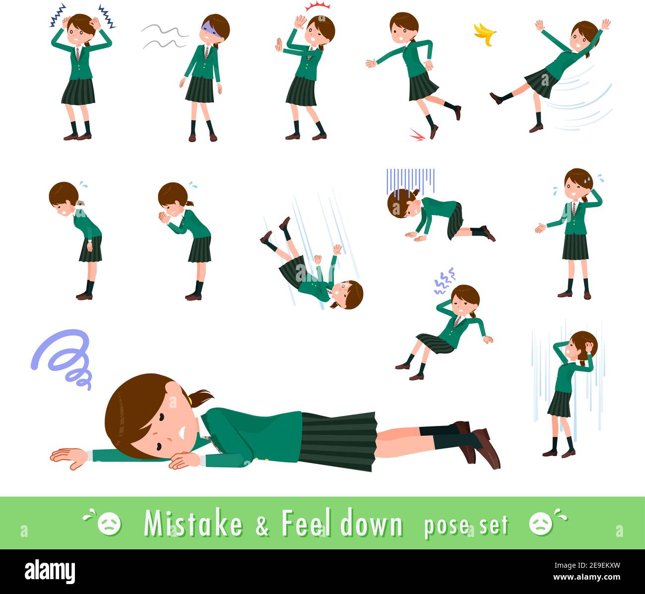A set of schoolgirl expressing failure and depression.It's vector art ...