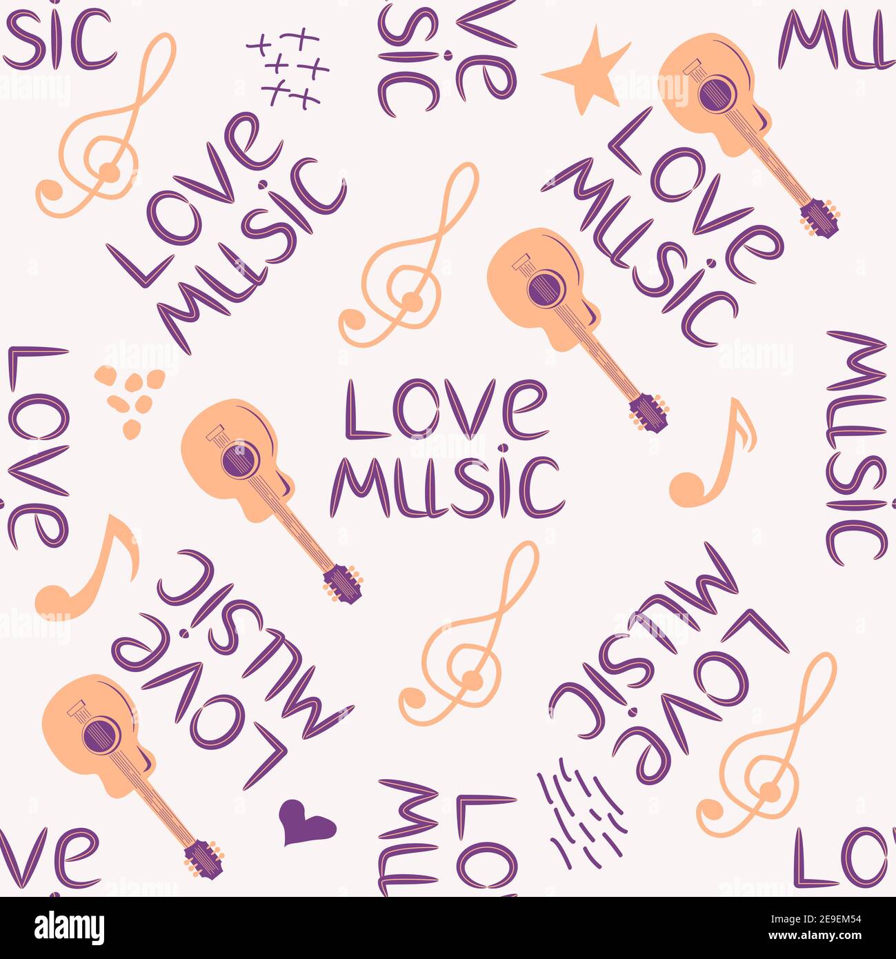 Love music seamless pattern with country guitar, music notes, treble ...