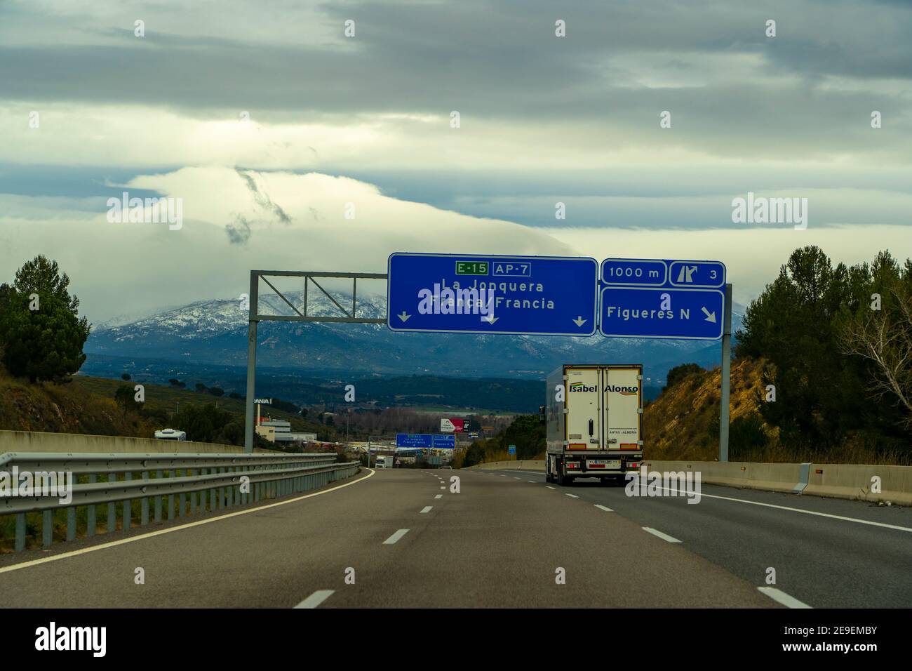 On the AP7/E15 Motorway between Spain and France, January 2021. When ...