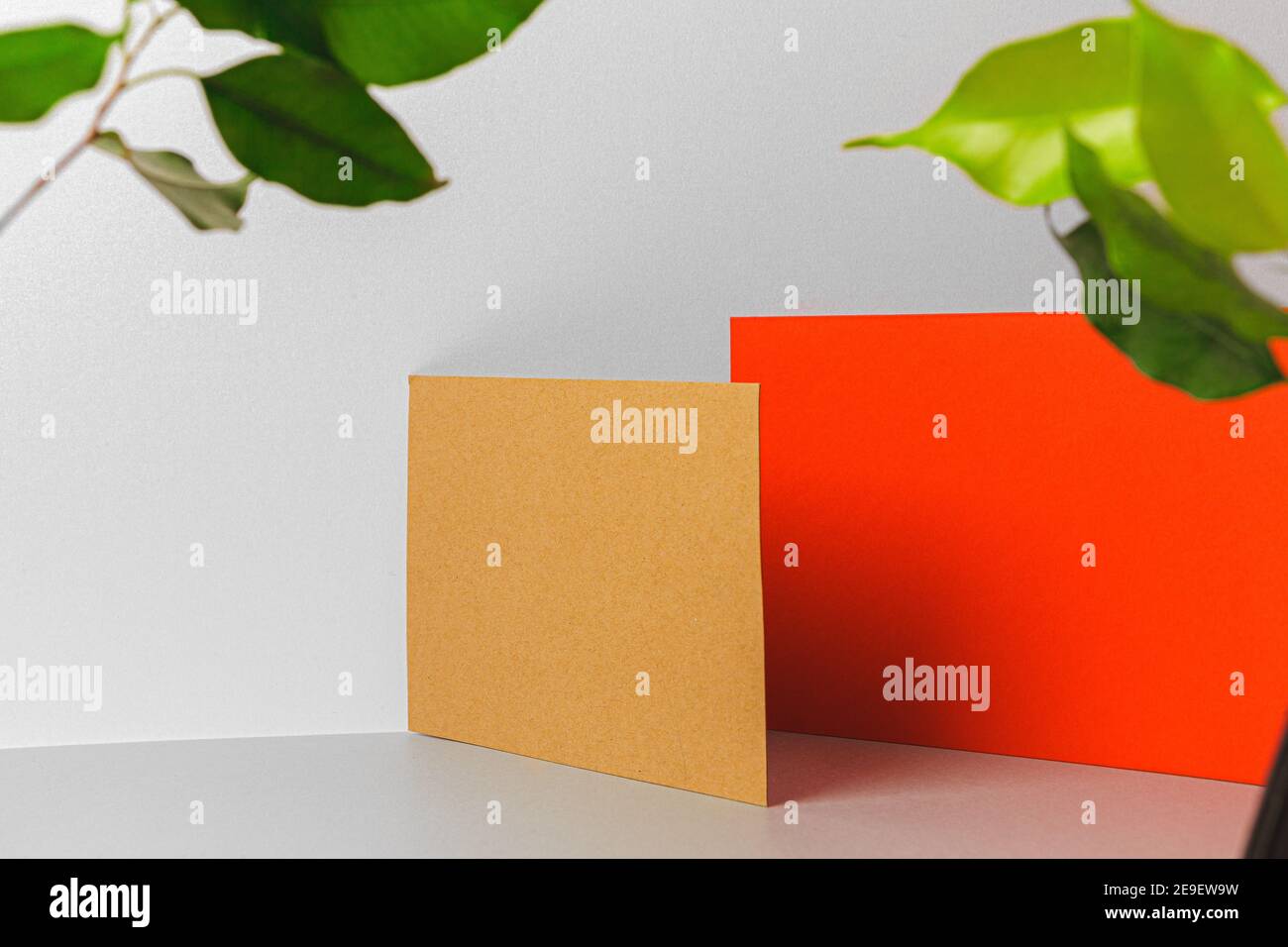 Flat lay craft paper card mockup with leaves Stock Photo - Alamy