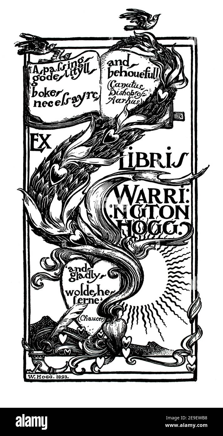 Personal bookplate design by atyist Herbert Warrington Hogg, in 1893 ...