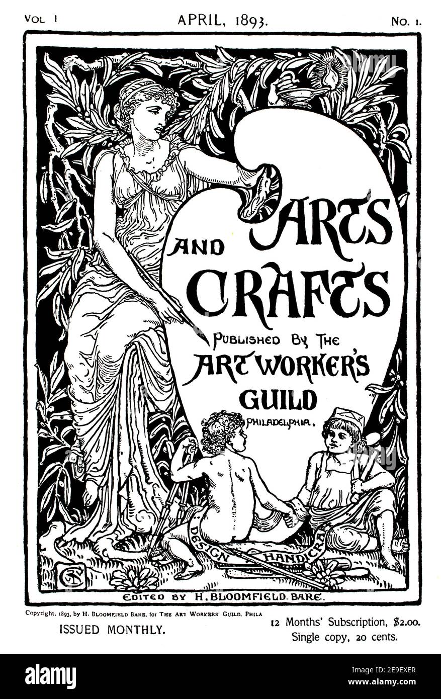 April 1893 Cover of first issue of Arts and Crafts, American magazine ...
