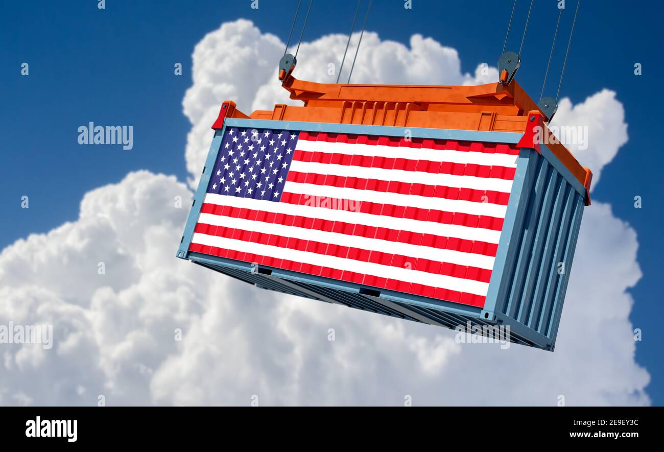 Shipping Container with USA flag - 3D Rendering Stock Photo - Alamy