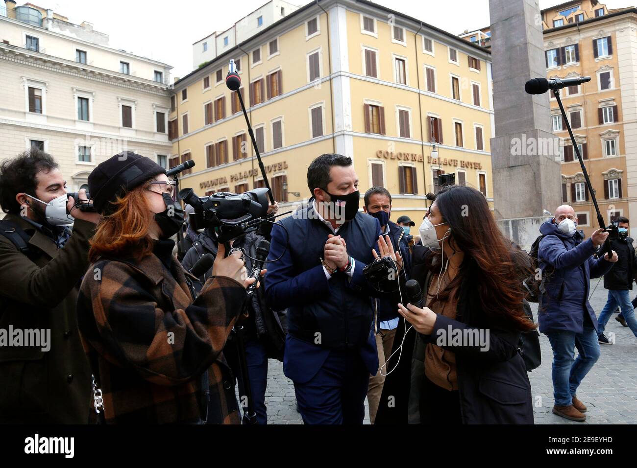 The secretary of Lega Matteo Salvini in Piazza Colonna. Rome (Italy ...