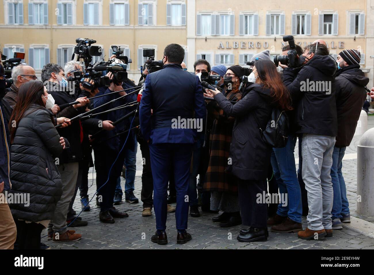 The secretary of Lega Matteo Salvini in Piazza Colonna. Rome (Italy ...