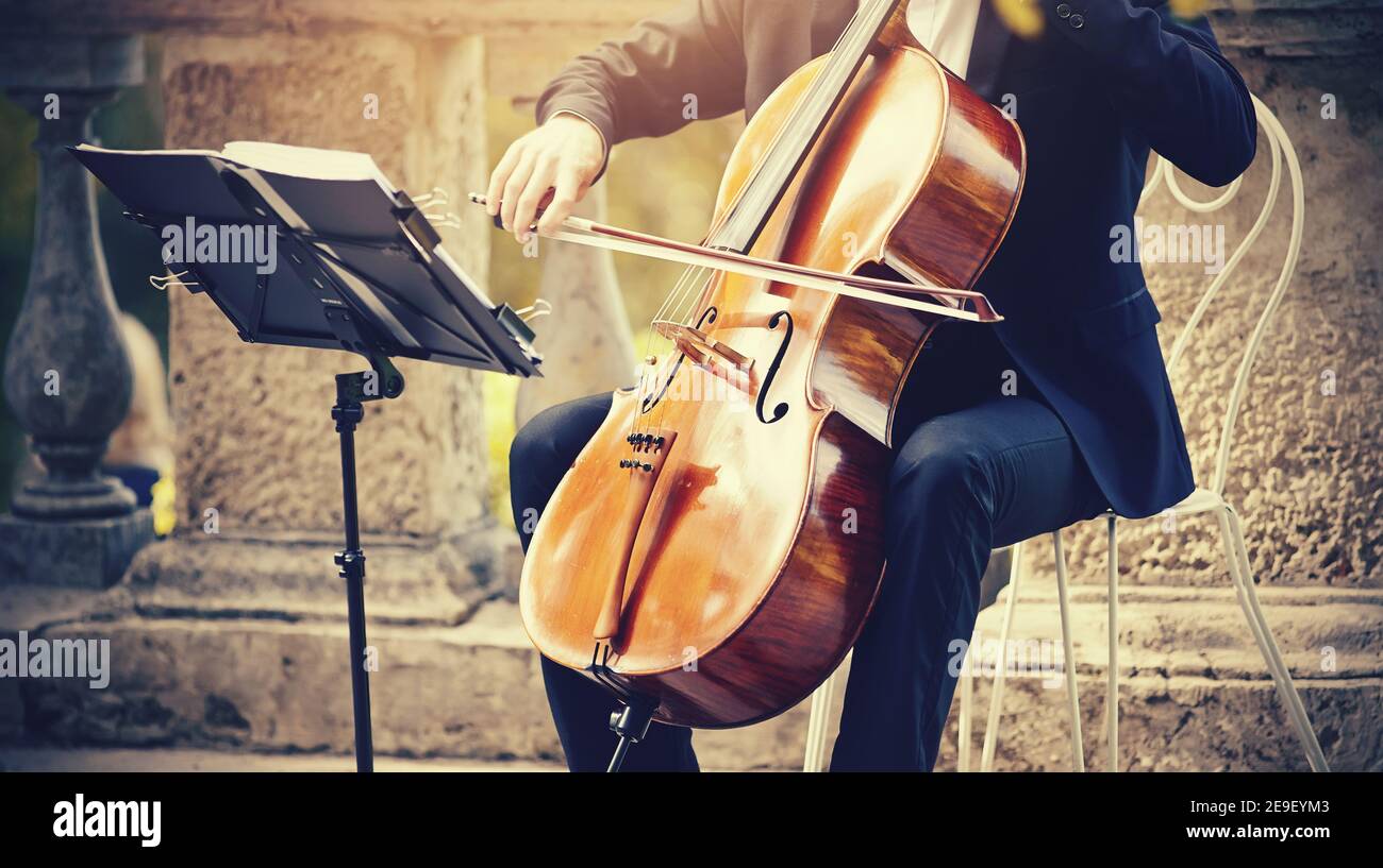 A performance by the musician with the cello Stock Photo - Alamy