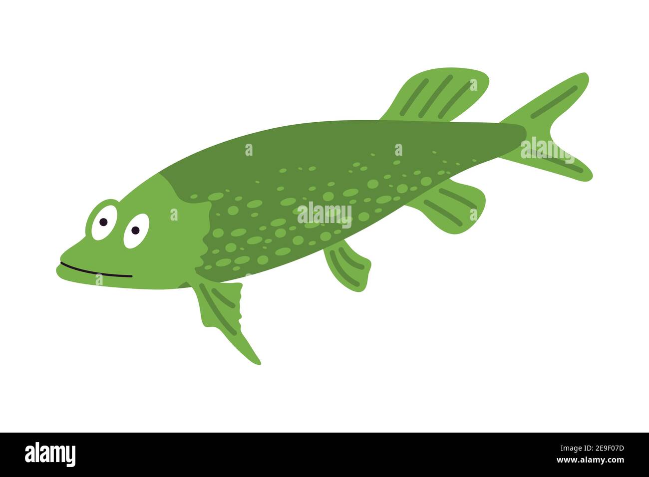 Cartoon happy pike. Vector illustration isolated on white background ...