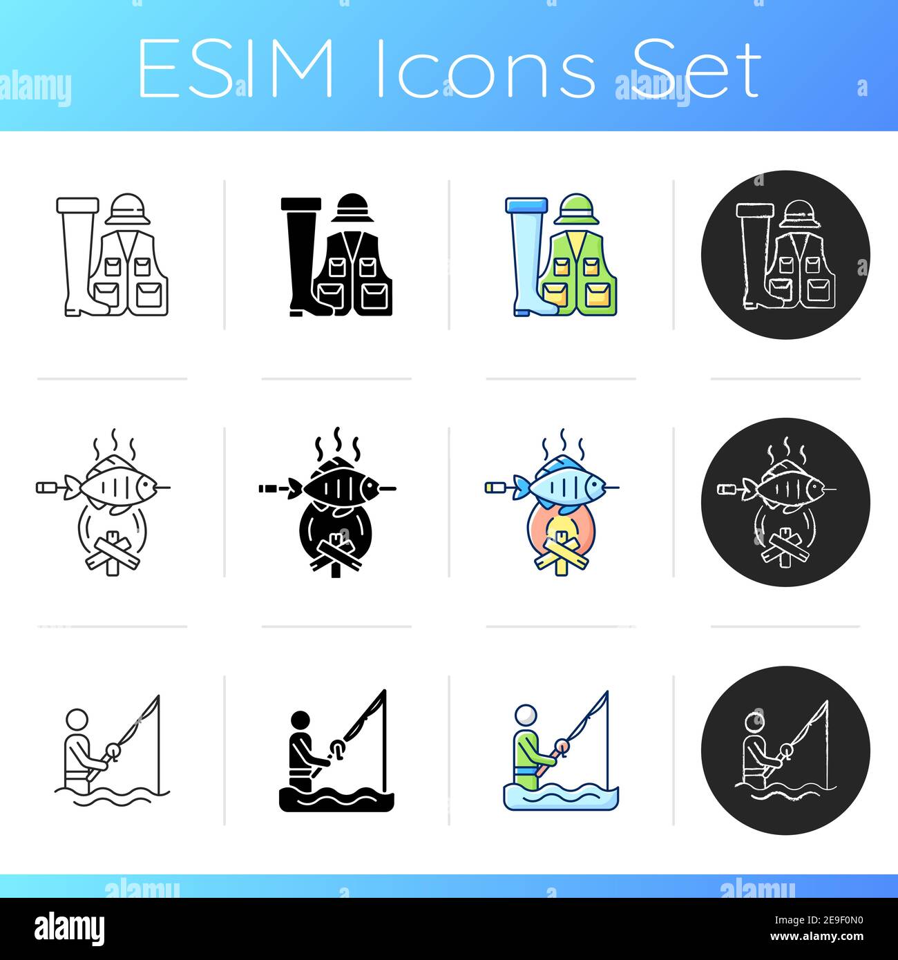 Cooking freshly caught fish icons set Stock Vector Image & Art - Alamy