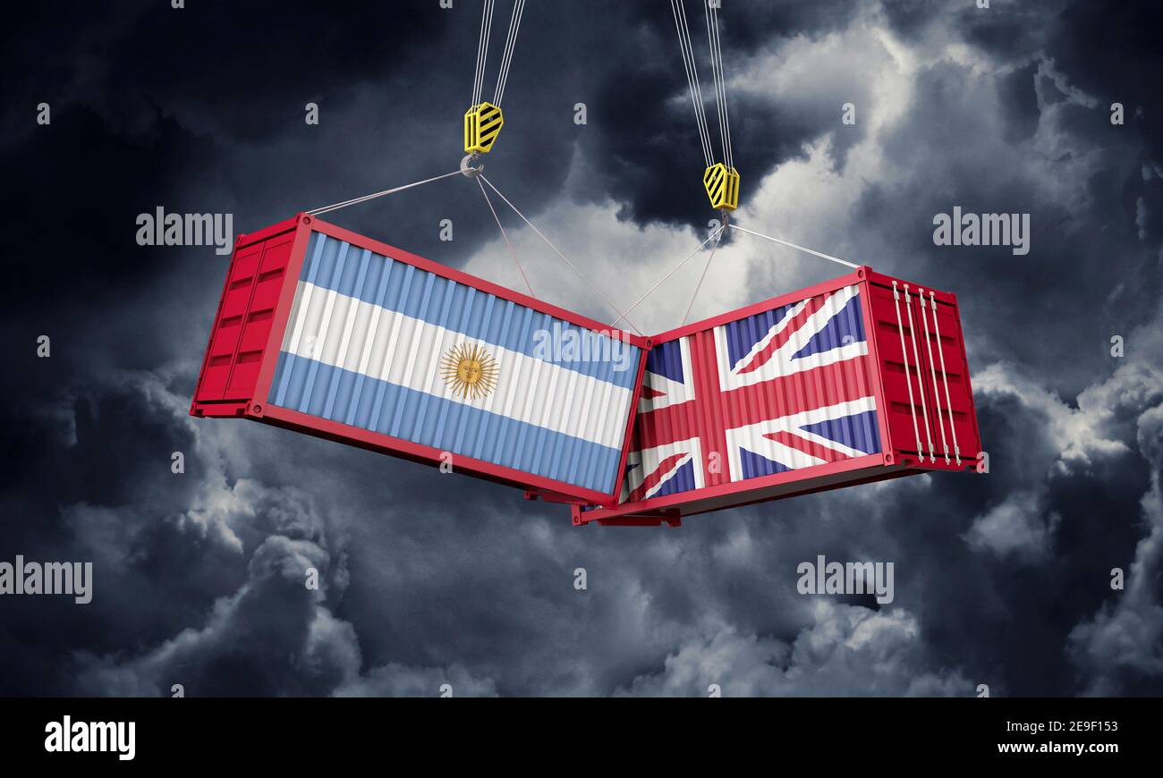 UK and Argentina business trade deal. Clashing cargo containers. 3D ...