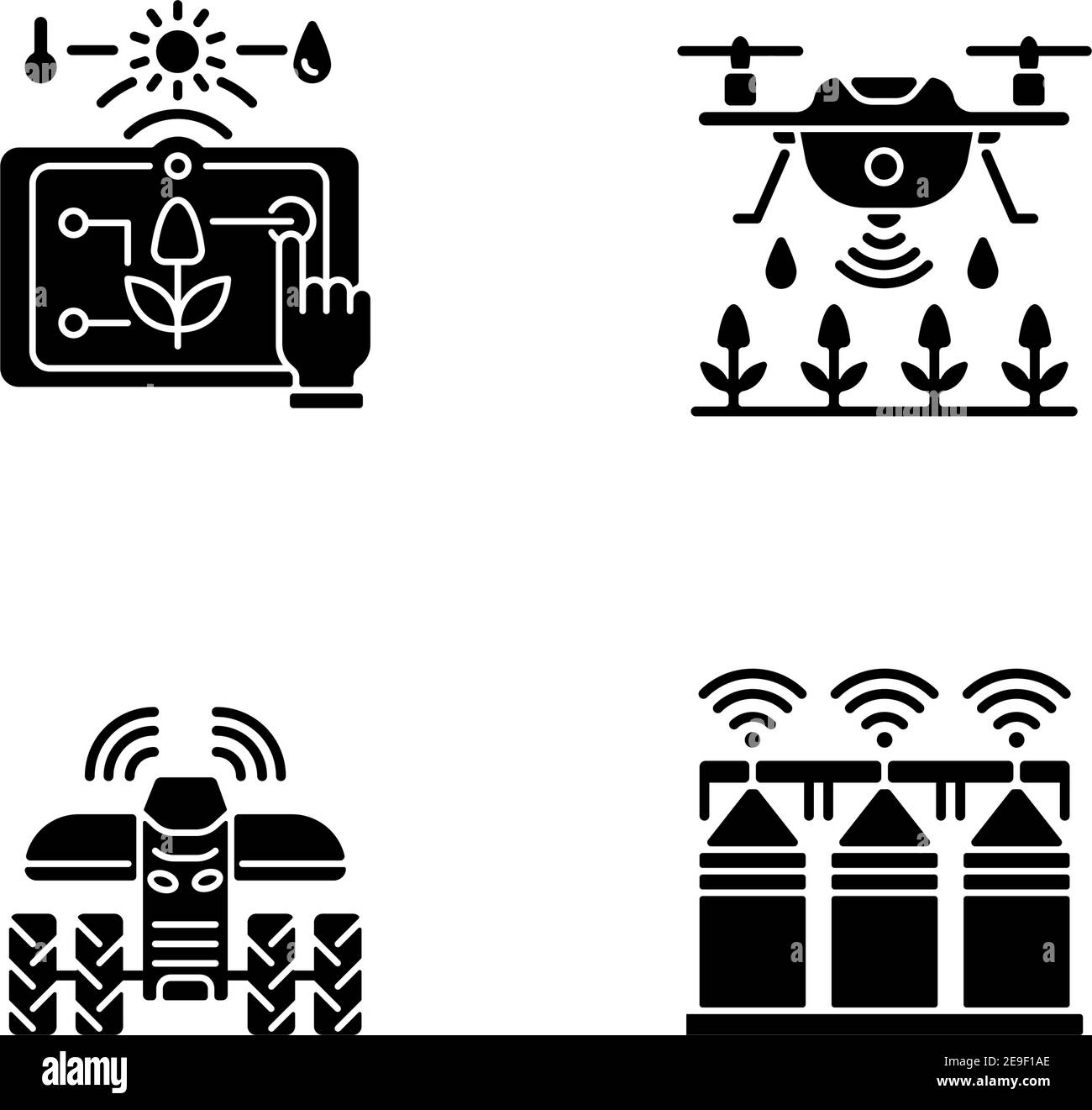 Precision agriculture black glyph icons set on white space Stock Vector ...