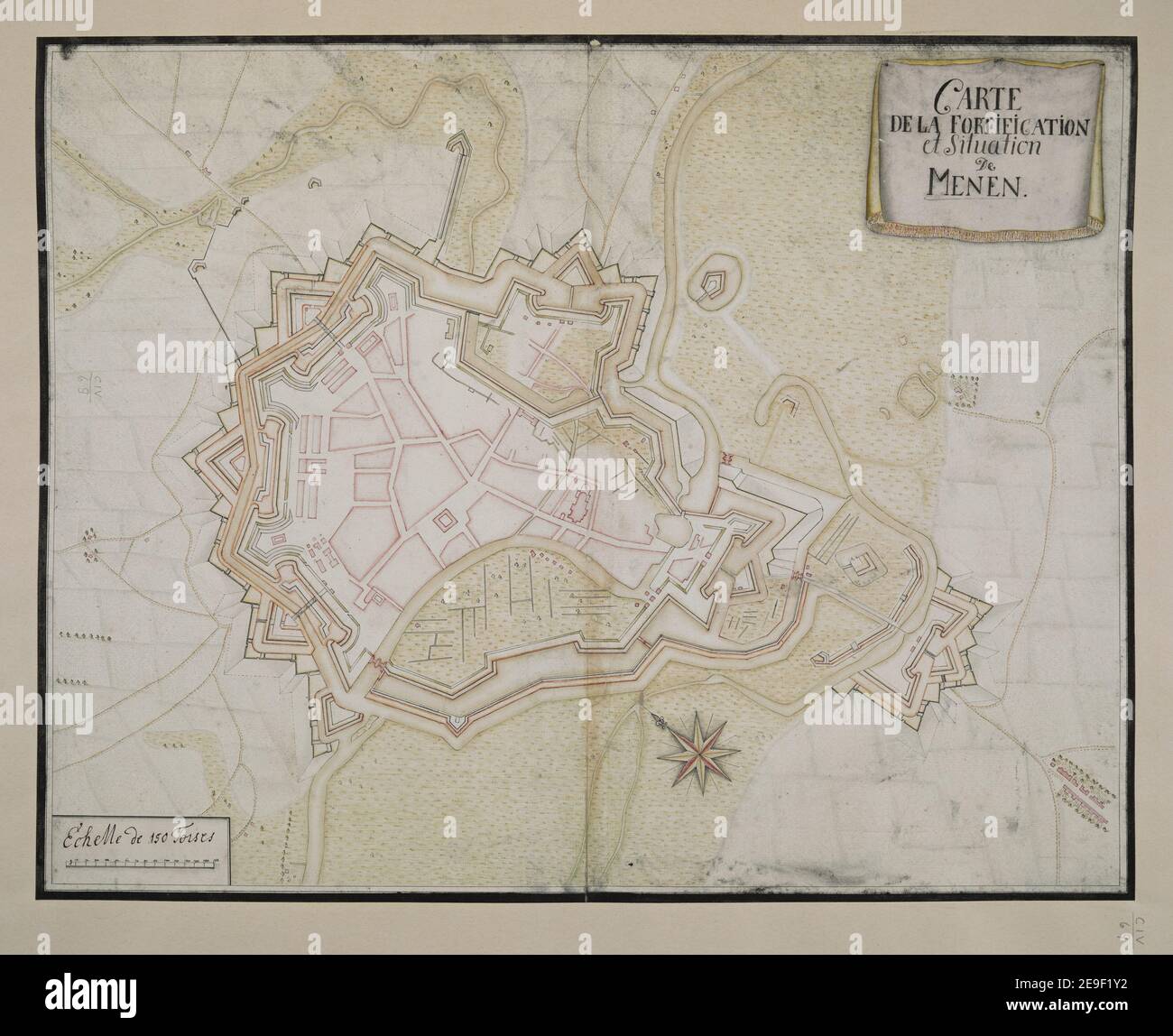 CARTE DE LA FORTIFICATION et Situation De MENEN. Map information: Title ...
