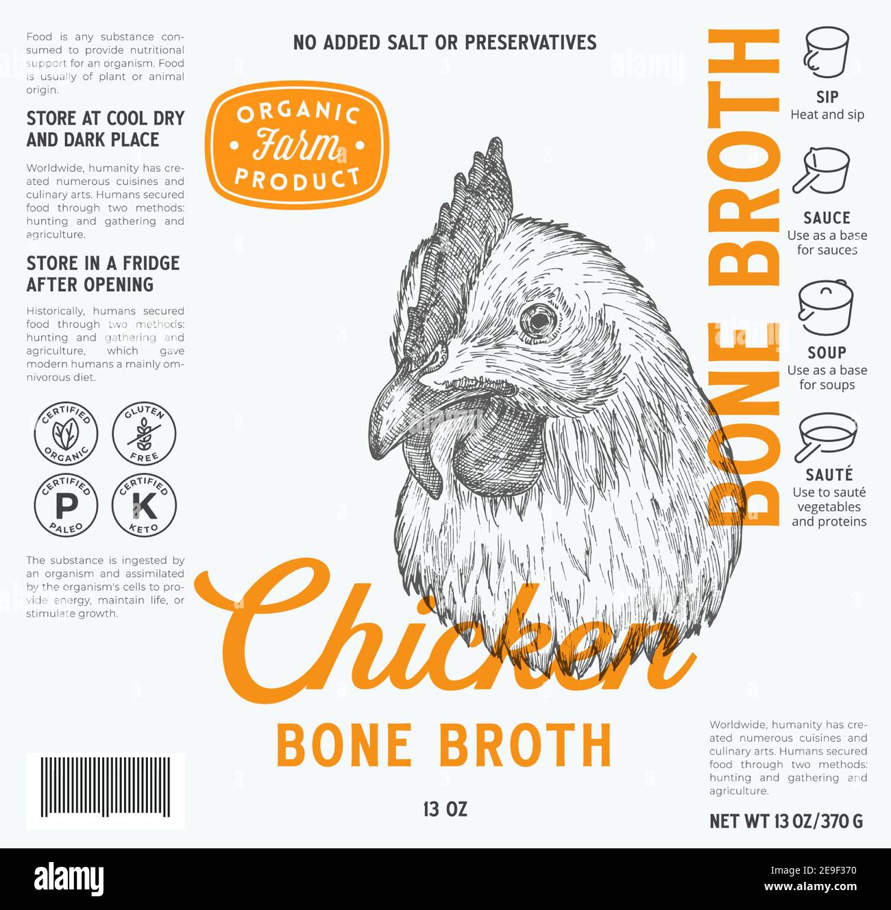 Chicken Bone Broth Label Template. Abstract Vector Food Packaging ...