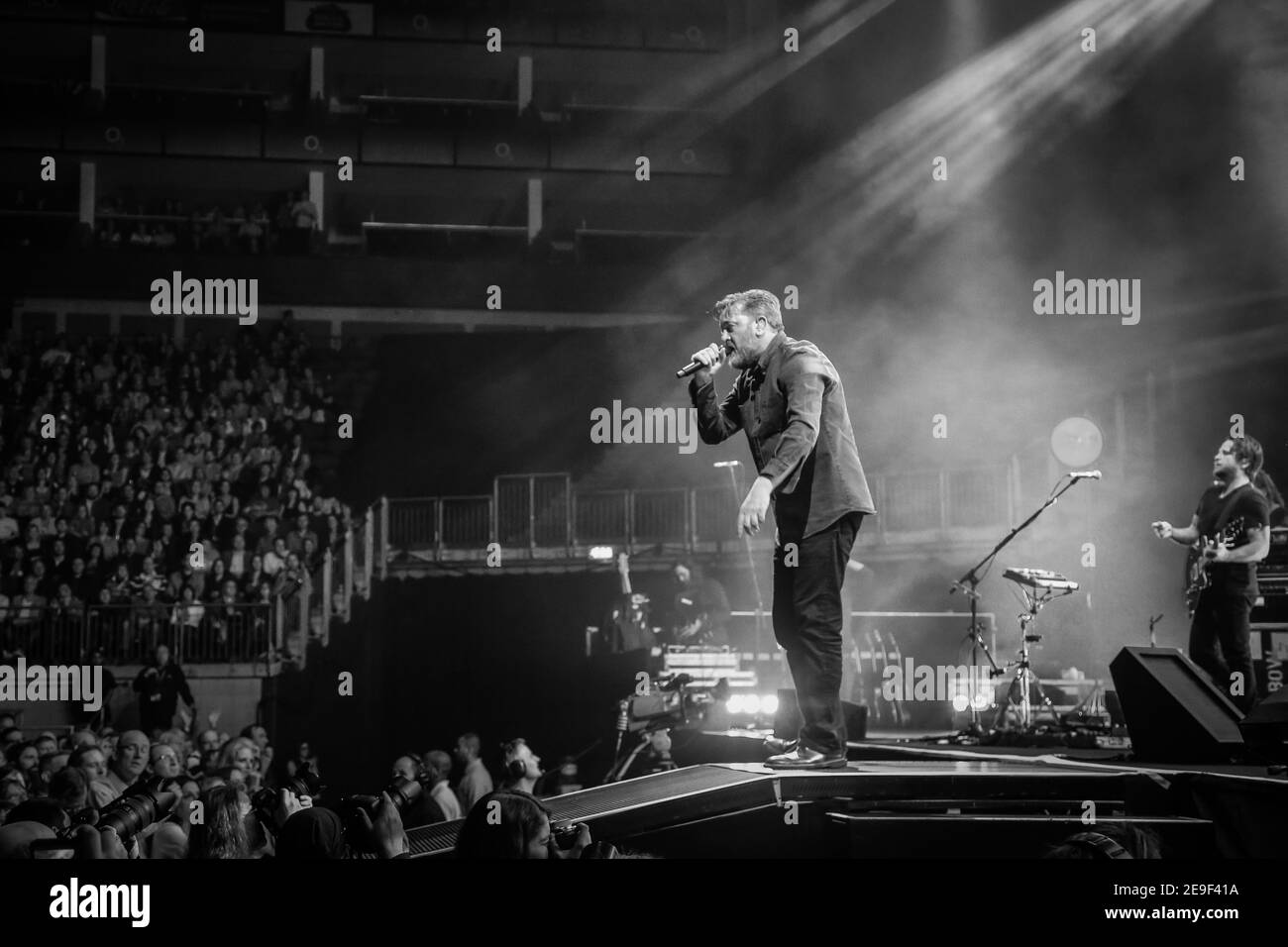 Guy Garvey of Elbow performing live on stage at the O2 Arena in London ...