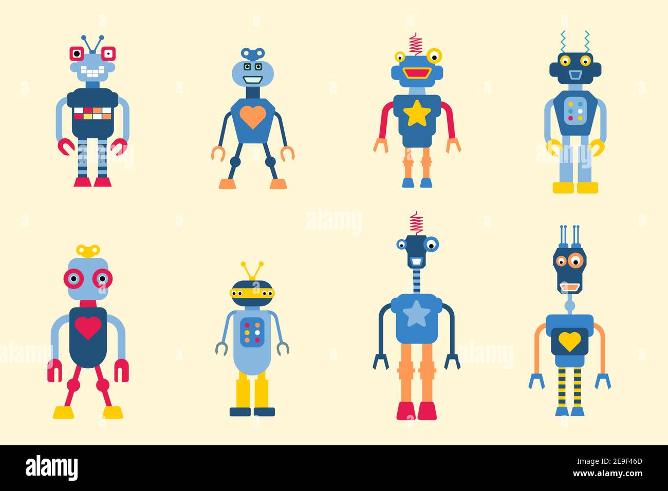 Toy robots isolated vector collection. 1980s retro style cute robot ...