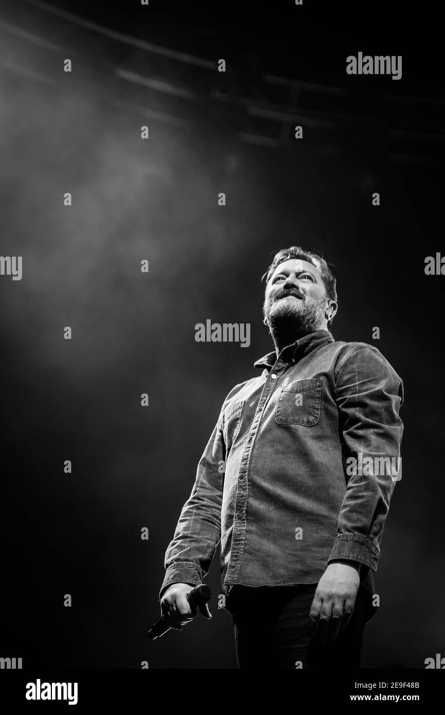 Guy Garvey of Elbow performing live on stage at the O2 Arena in London ...