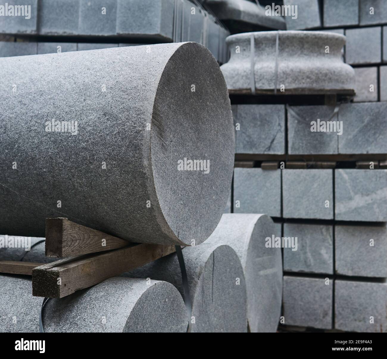 granite blocks and column details prepared for construction, close-up ...