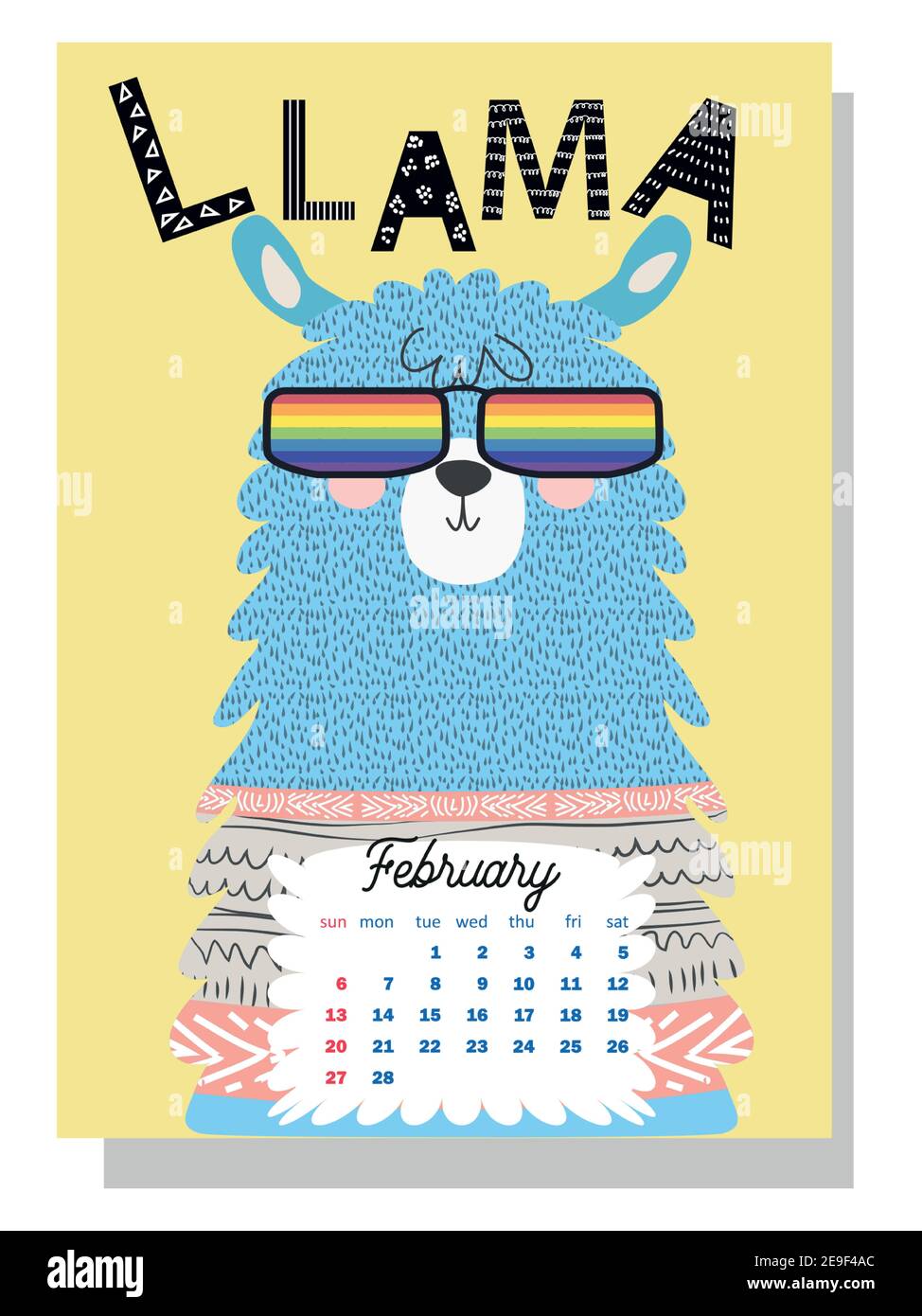 Cute monthly calendar of 2022 with a llama, cactus, inscriptions in the ...