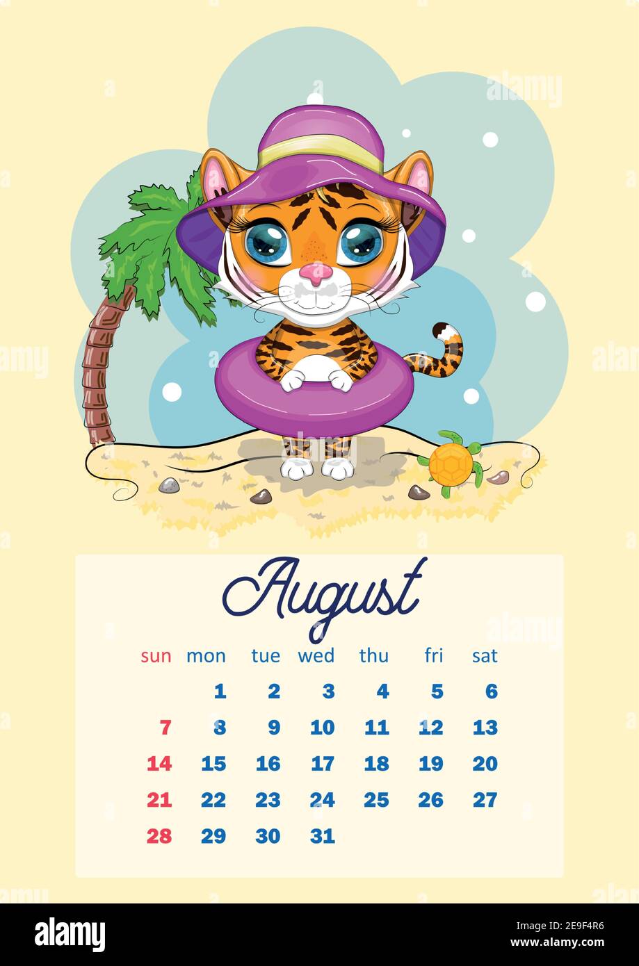 Cute tiger. Wall calendar design template for 2022, Year of the Tiger ...