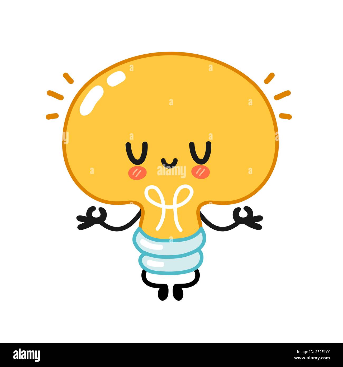 Cute funny light bulb meditate. Vector flat line cartoon kawaii ...